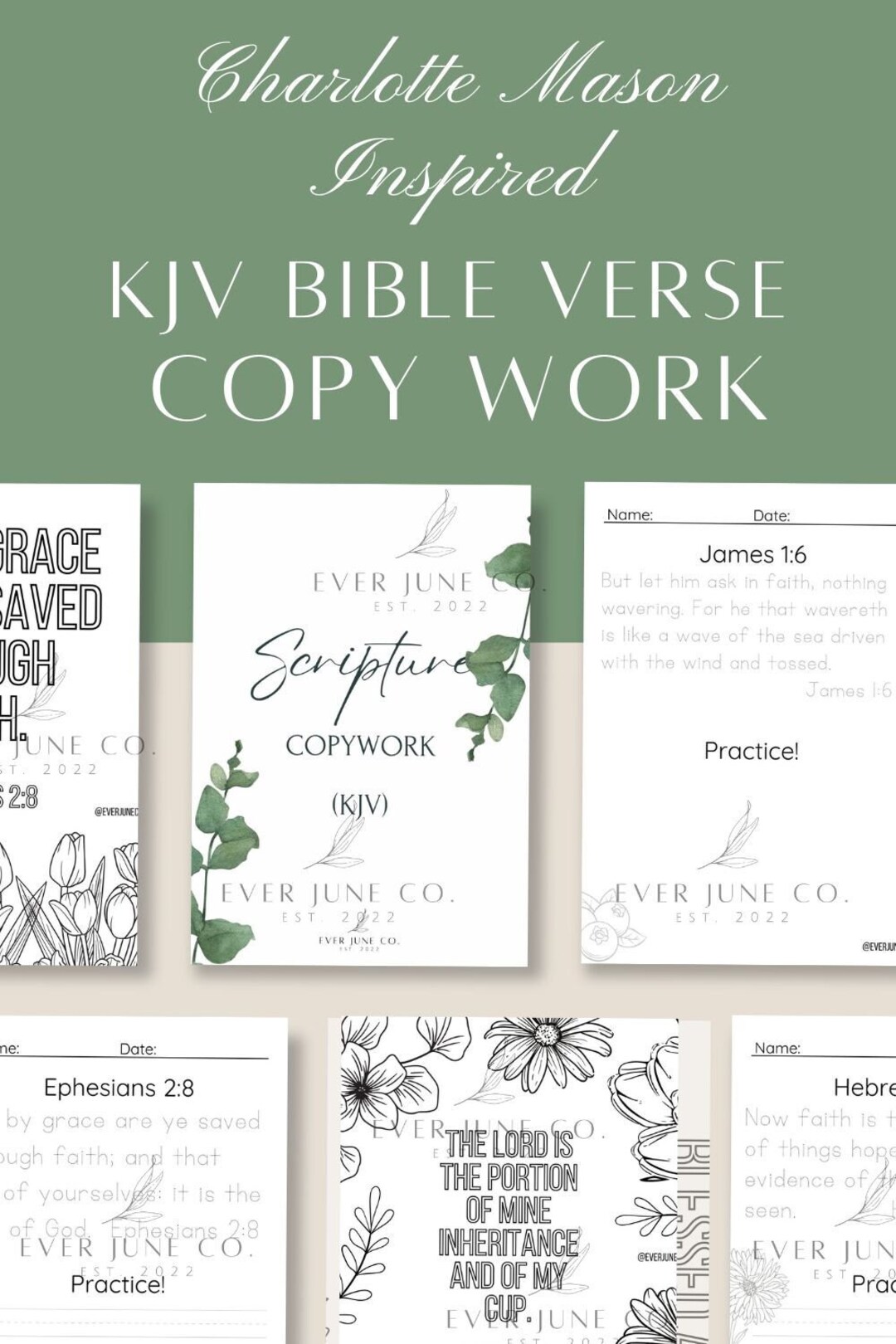 KJV Bible Verse Copywork, 1st Grade, 2nd Grade, King James, Charlotte ...