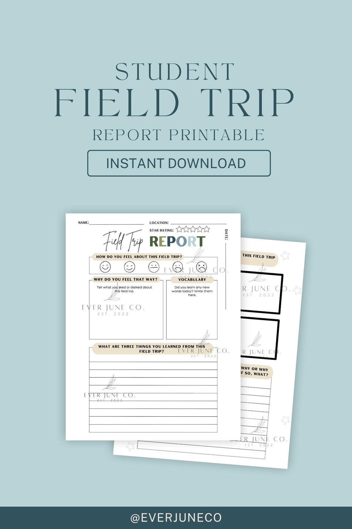 Field Trip Report Printable, Student Field Trip Log, Student ...