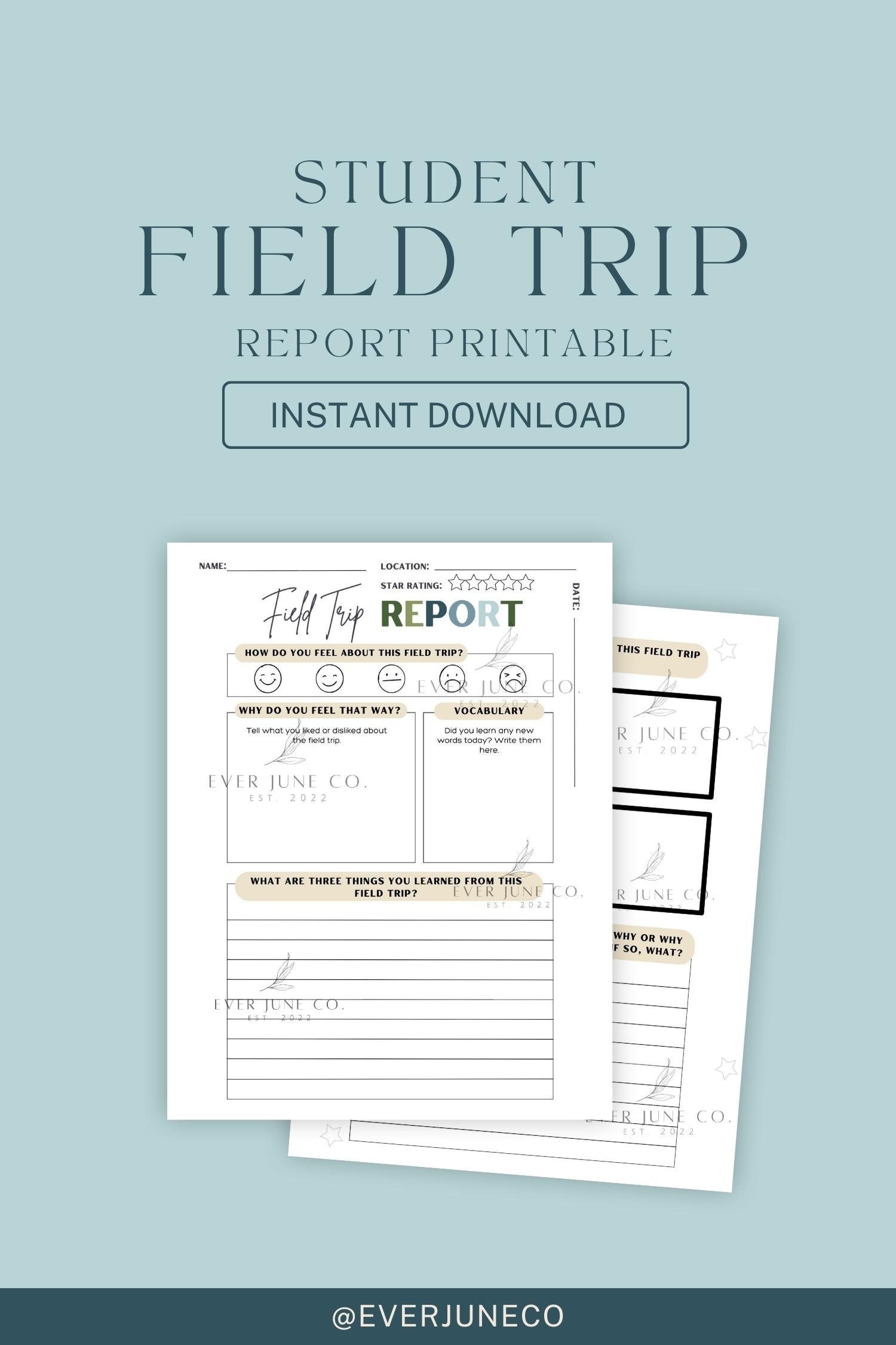 Field Trip Report Printable, Student Field Trip Log, Student ...