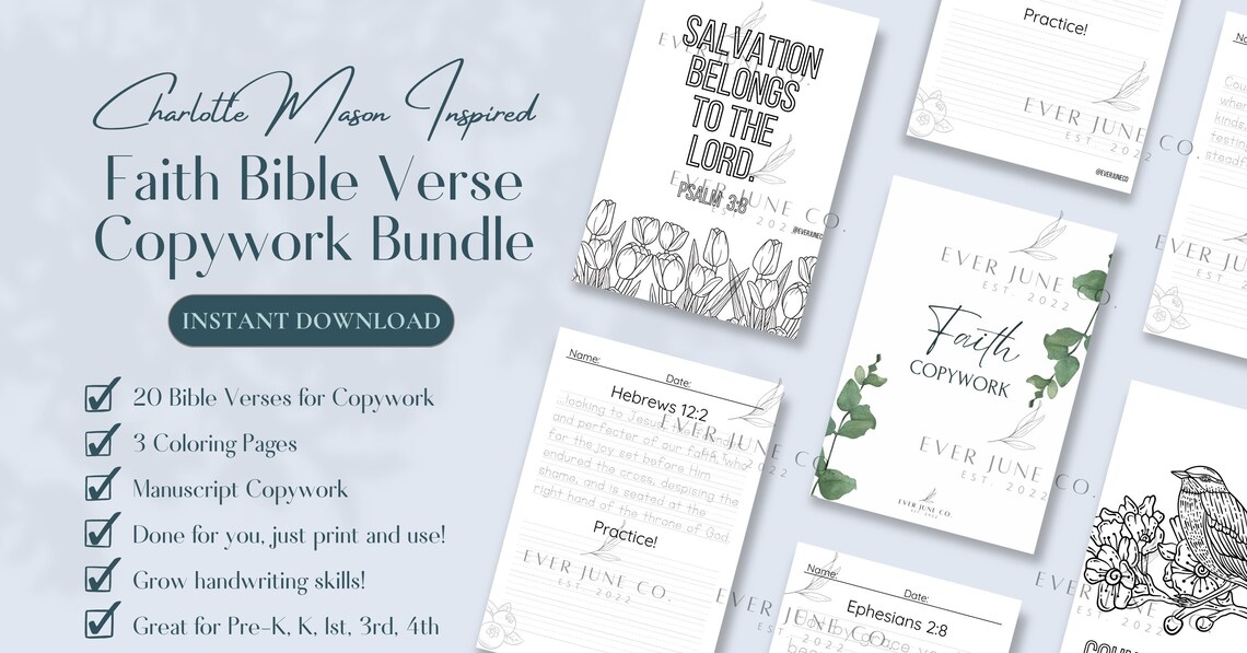 Faith Bible Verse Copywork Bundle, 1st Grade, 2nd, 3rd, 4th, Homeschool ...