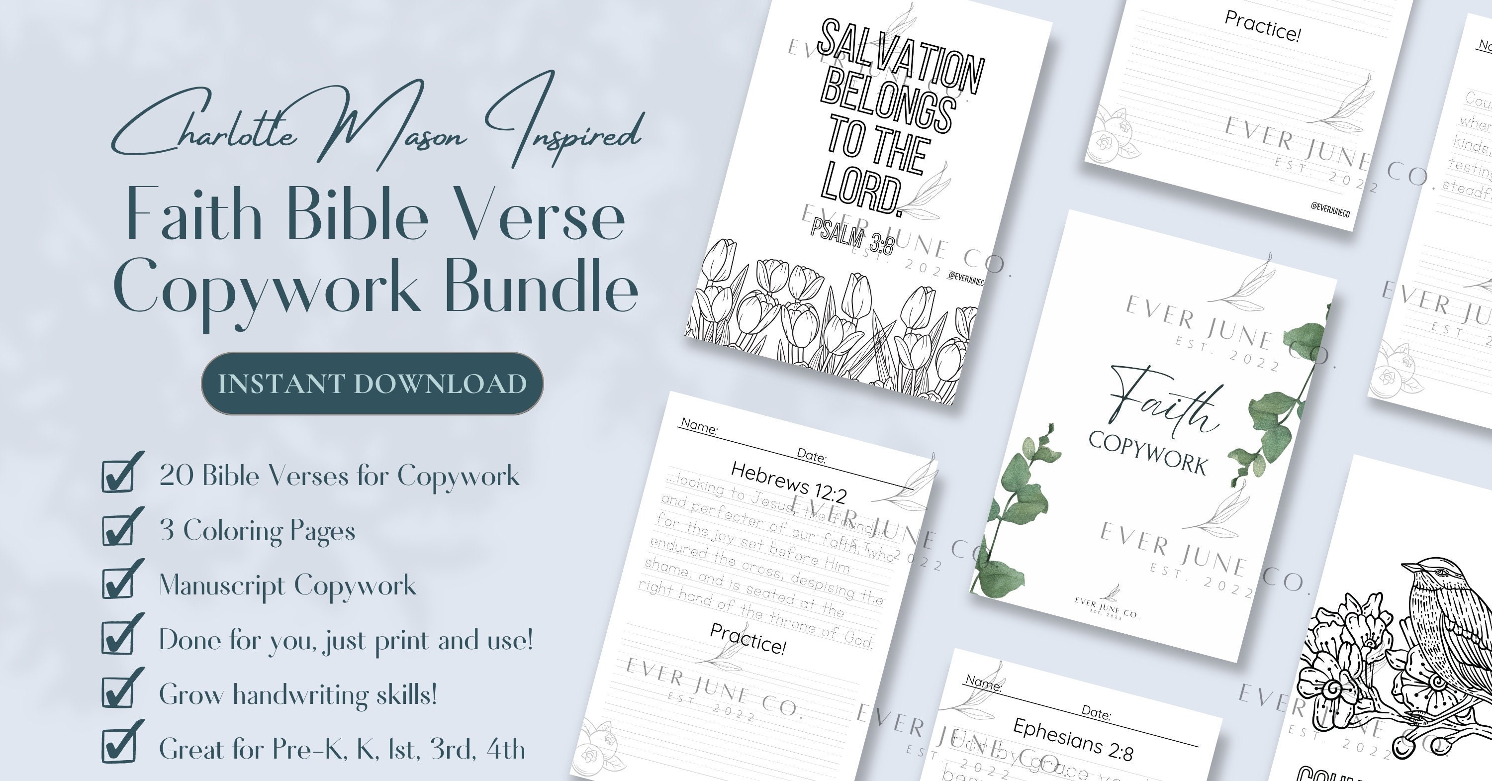 Faith Bible Verse Copywork Bundle, 1st Grade, 2nd, 3rd, 4th, Homeschool ...