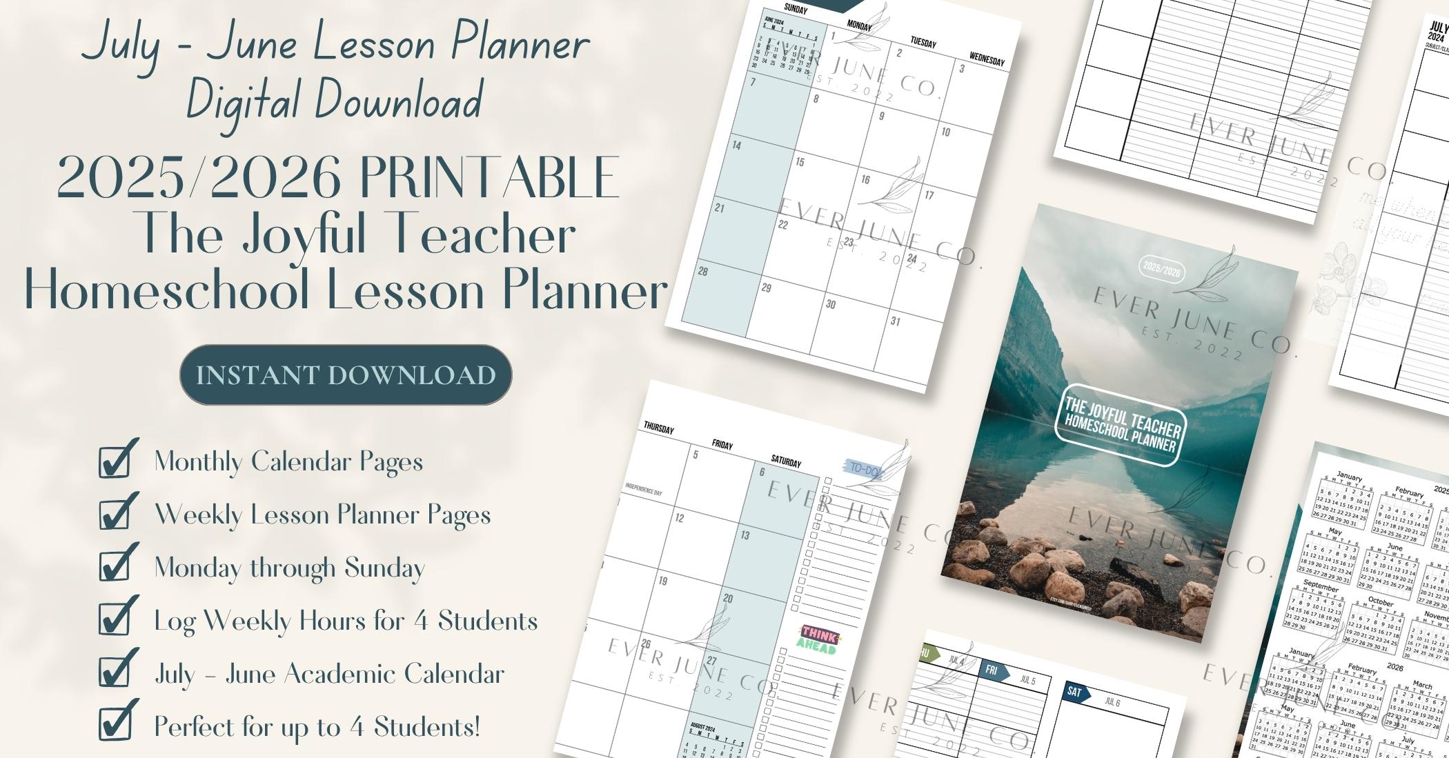 PRINTABLE Homeschool Lesson Planner 2025/2026 July - June With Weekly ...
