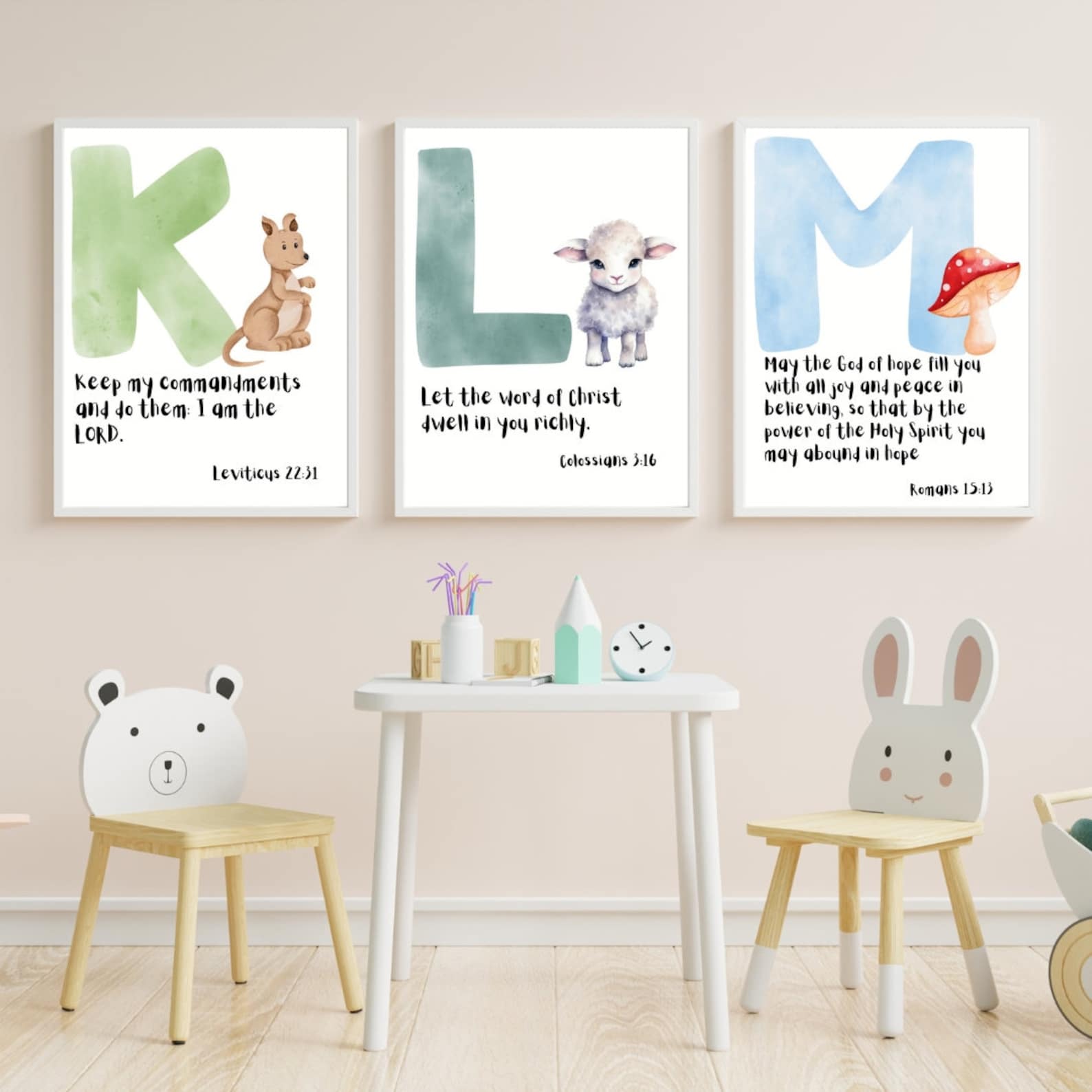 Nursery Alphabet Wall Art, Bible Watercolor Nursery Art, Bible Verse ...