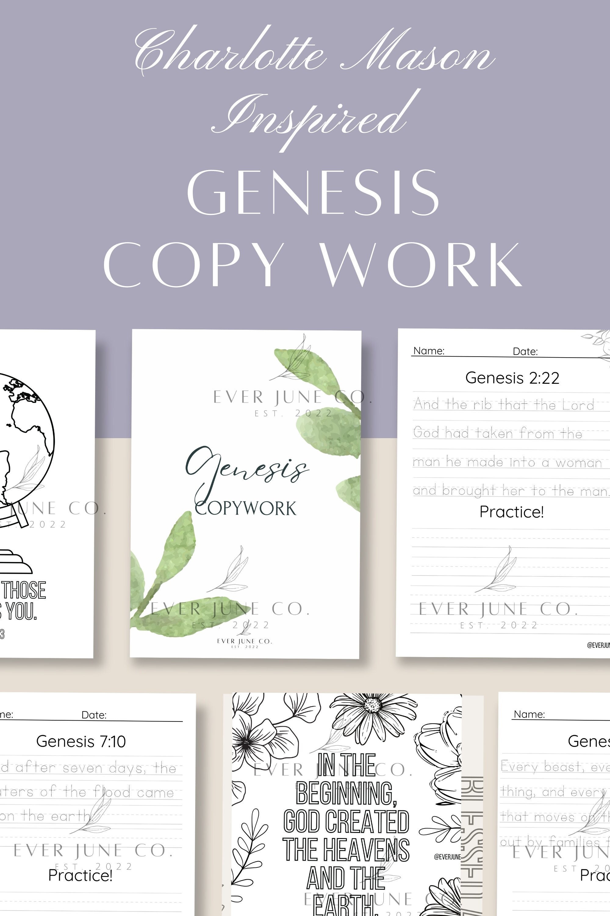 Genesis Bible Verse Copywork Bundle 1, 1st Grade, 2nd Grade, Homeschool ...