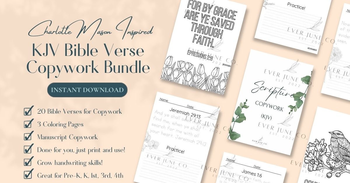 KJV Bible Verse Copywork, 1st Grade, 2nd Grade, King James, Charlotte ...