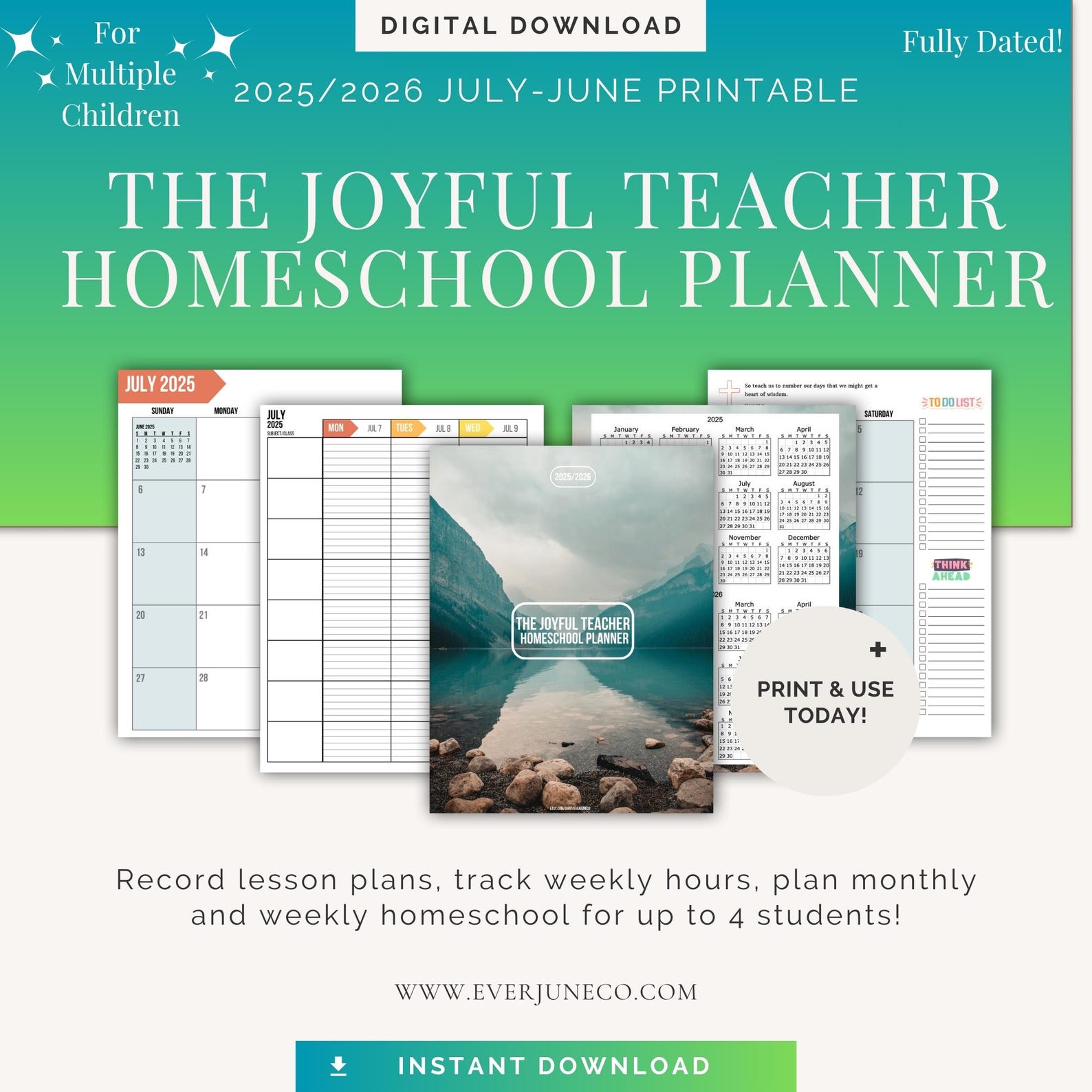 PRINTABLE Homeschool Lesson Planner 2025/2026 July - June With Weekly ...