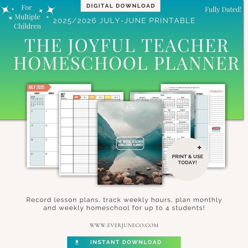 PRINTABLE Homeschool Lesson Planner 2025/2026 July - June With Weekly ...