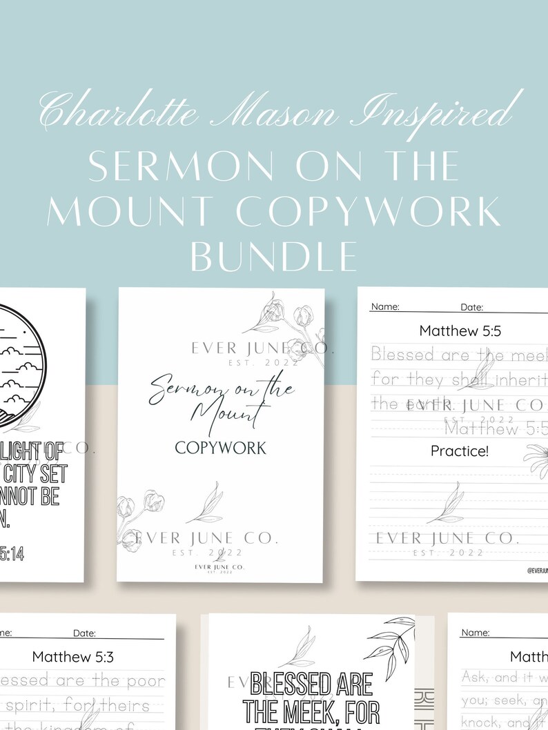 Sermon on the Mount Bible Verse Copywork, 1st Grade, 2nd Grade ...