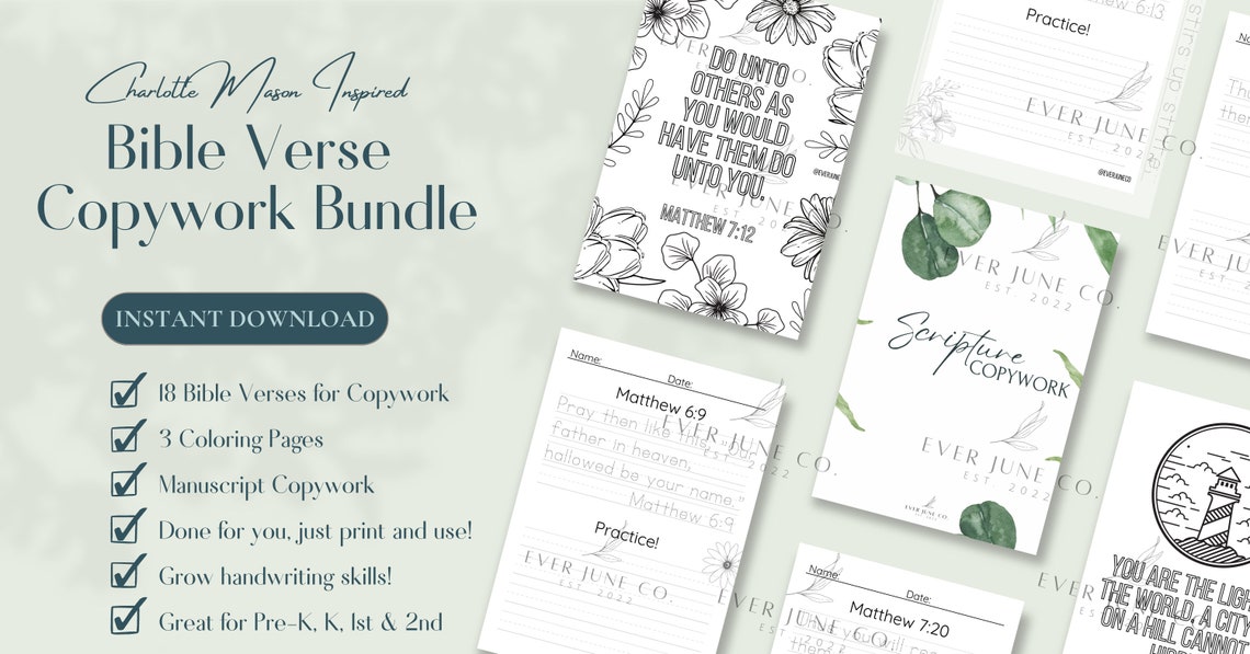 Sermon on the Mount Bible Verse Copywork, 1st Grade, 2nd Grade ...