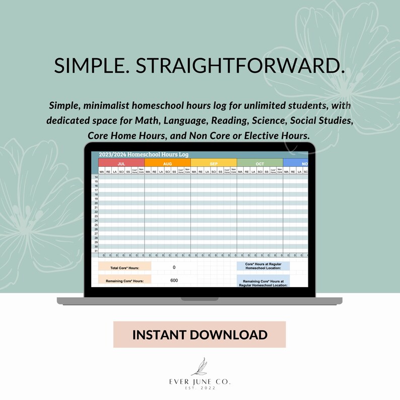 MISSOURI DIGITAL Homeschool Hours Log for Multiple Students, 2025/2026 ...