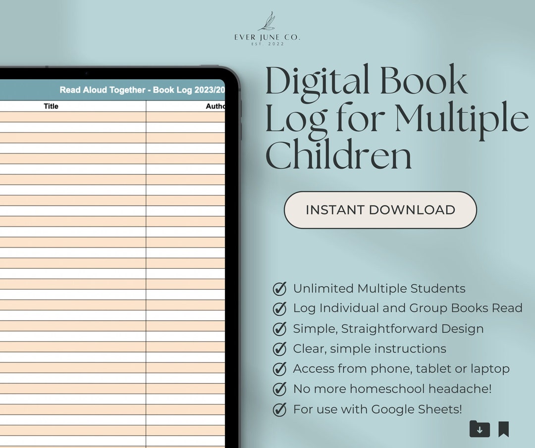 DIGITAL Book Log for Multiple Students, Homeschool Book Tracker ...