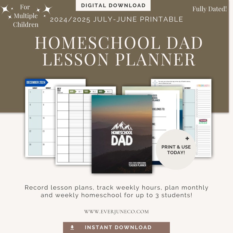 PRINTABLE Homeschool Dad July - June 2024/2025 Homeschool Planner With ...
