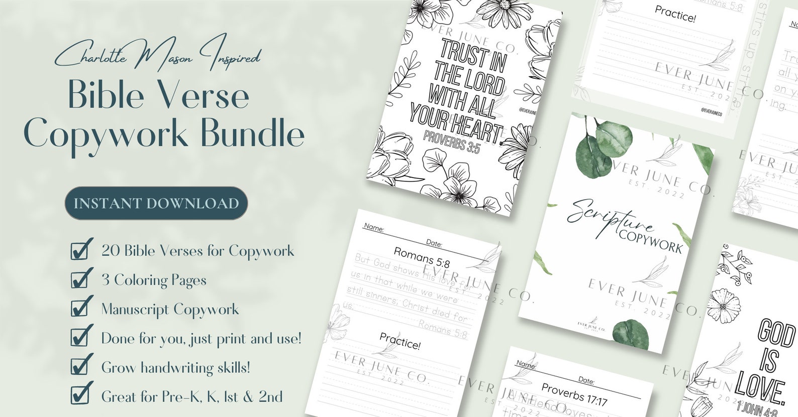 Bible Verse Copywork Bundle 2, 1st Grade, 2nd Grade, Homeschool ...