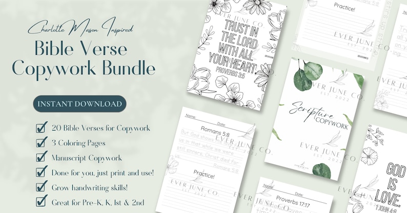 Bible Verse Copywork Bundle 2, 1st Grade, 2nd Grade, Homeschool ...