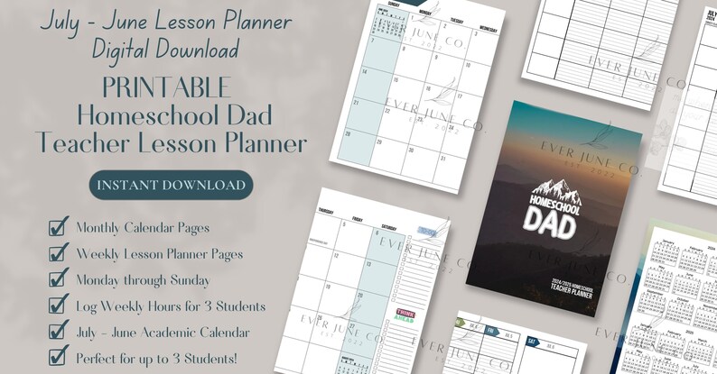 PRINTABLE Homeschool Dad July - June 2024/2025 Homeschool Planner With ...