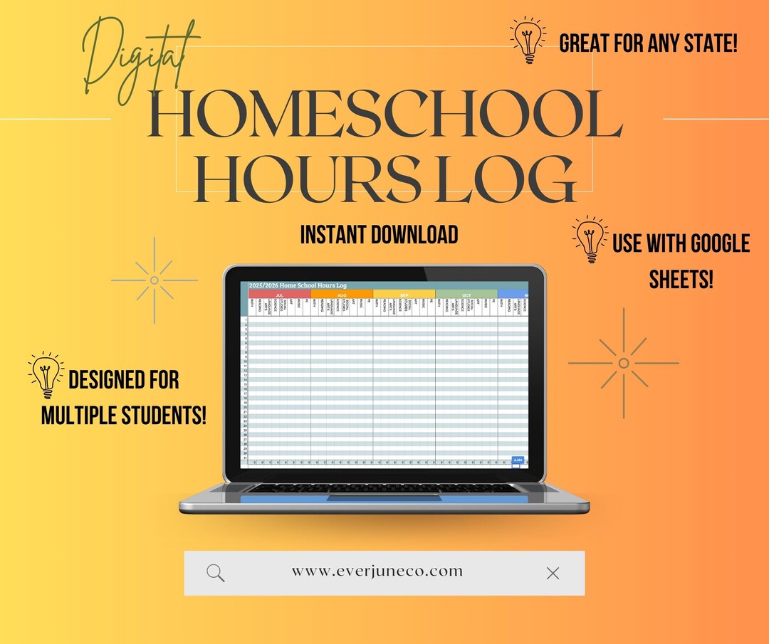 DIGITAL Homeschool Hours Log for Multiple Students, 2025/2026 Hour Log ...