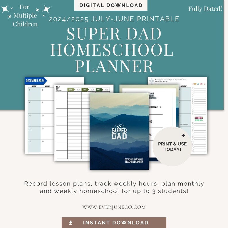 PRINTABLE Super Dad July - June Mountain Homeschool Planner 2024/2025 ...