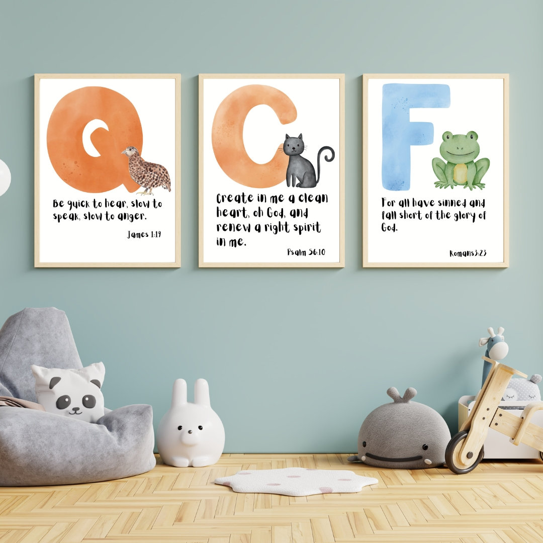 Nursery Alphabet Wall Art, Bible Verse, Watercolor Nursery Art, Bible ...