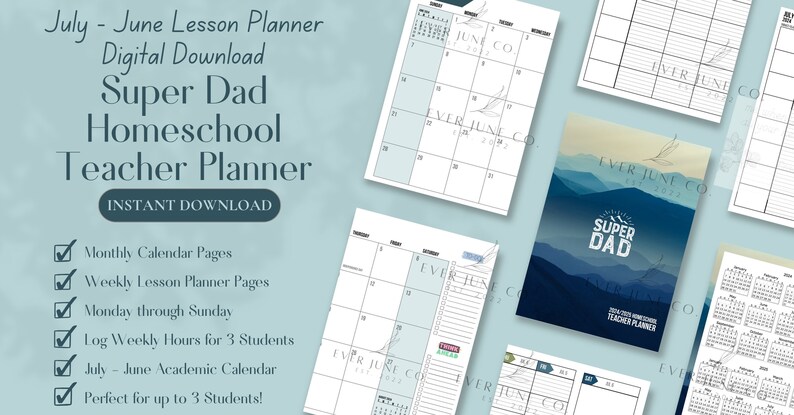 PRINTABLE Super Dad July - June Mountain Homeschool Planner 2024/2025 ...