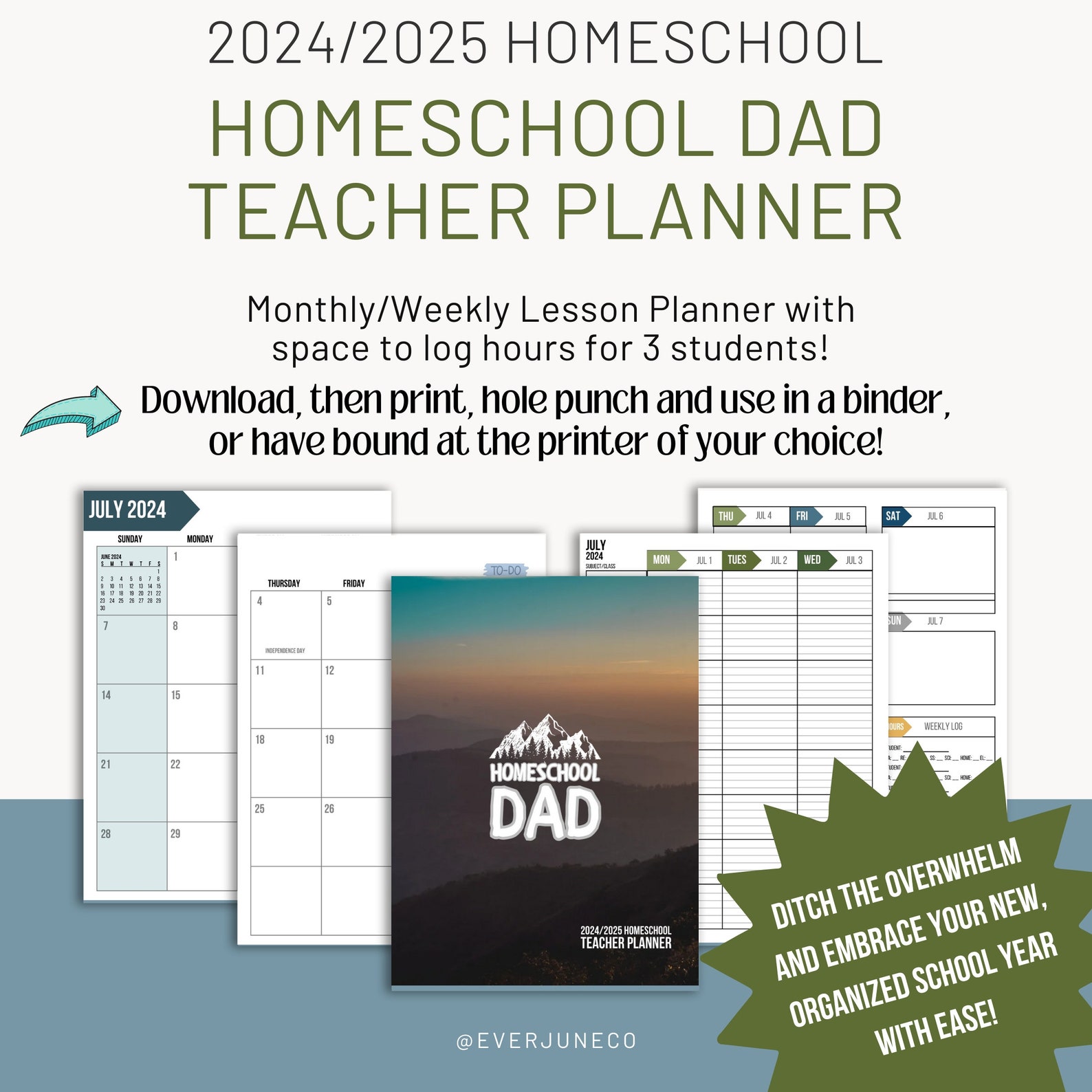 PRINTABLE Homeschool Dad July - June 2024/2025 Homeschool Planner With ...