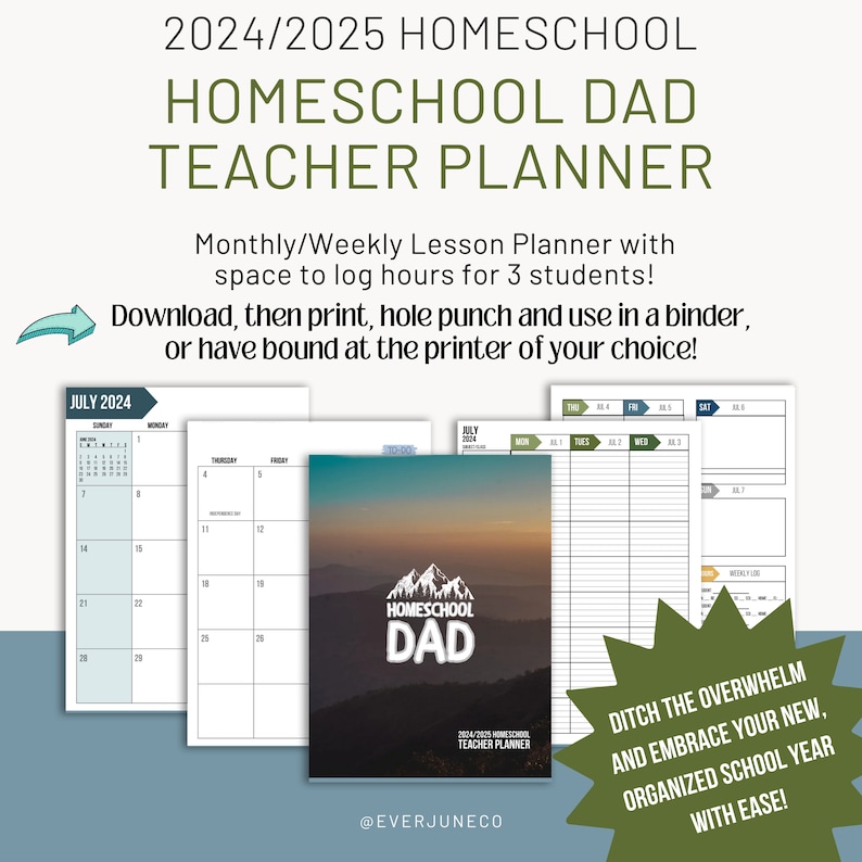PRINTABLE Homeschool Dad July - June 2024/2025 Homeschool Planner With ...