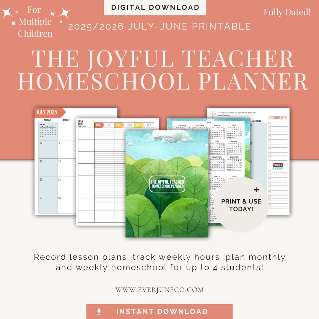 PRINTABLE Homeschool Lesson Planner 2025/2026 July - June With Weekly ...