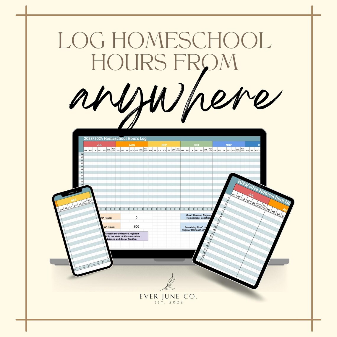 DIGITAL Homeschool Hours Log for Multiple Students, 2024/2025 Hour Log ...