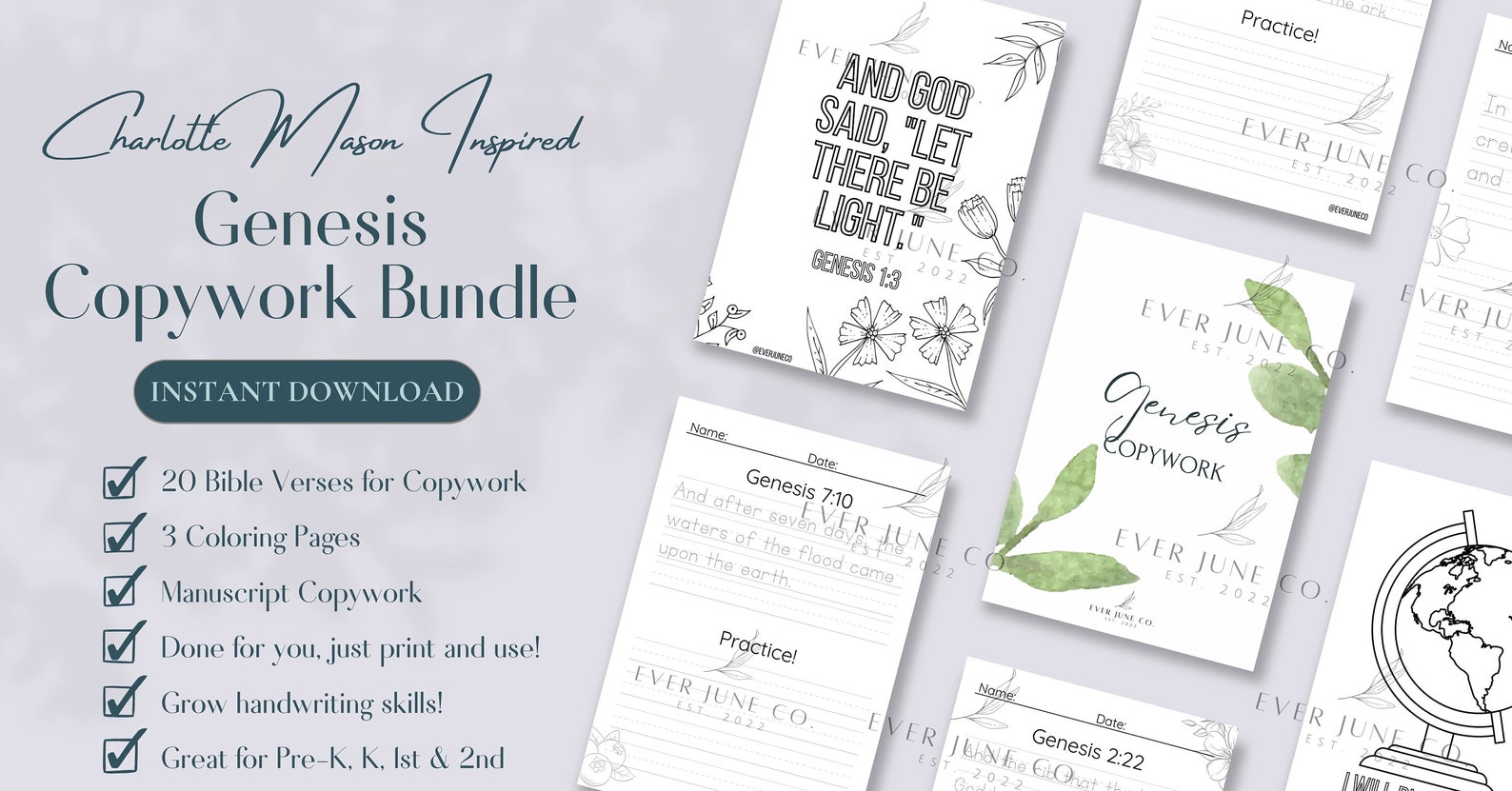 Genesis Bible Verse Copywork Bundle 1, 1st Grade, 2nd Grade, Homeschool ...