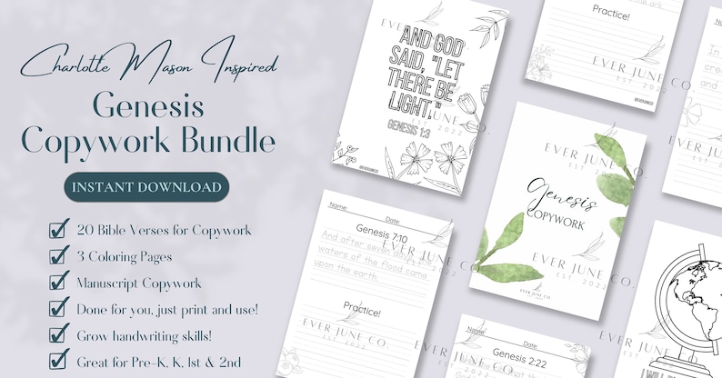 Genesis Bible Verse Copywork Bundle 1, 1st Grade, 2nd Grade, Homeschool ...