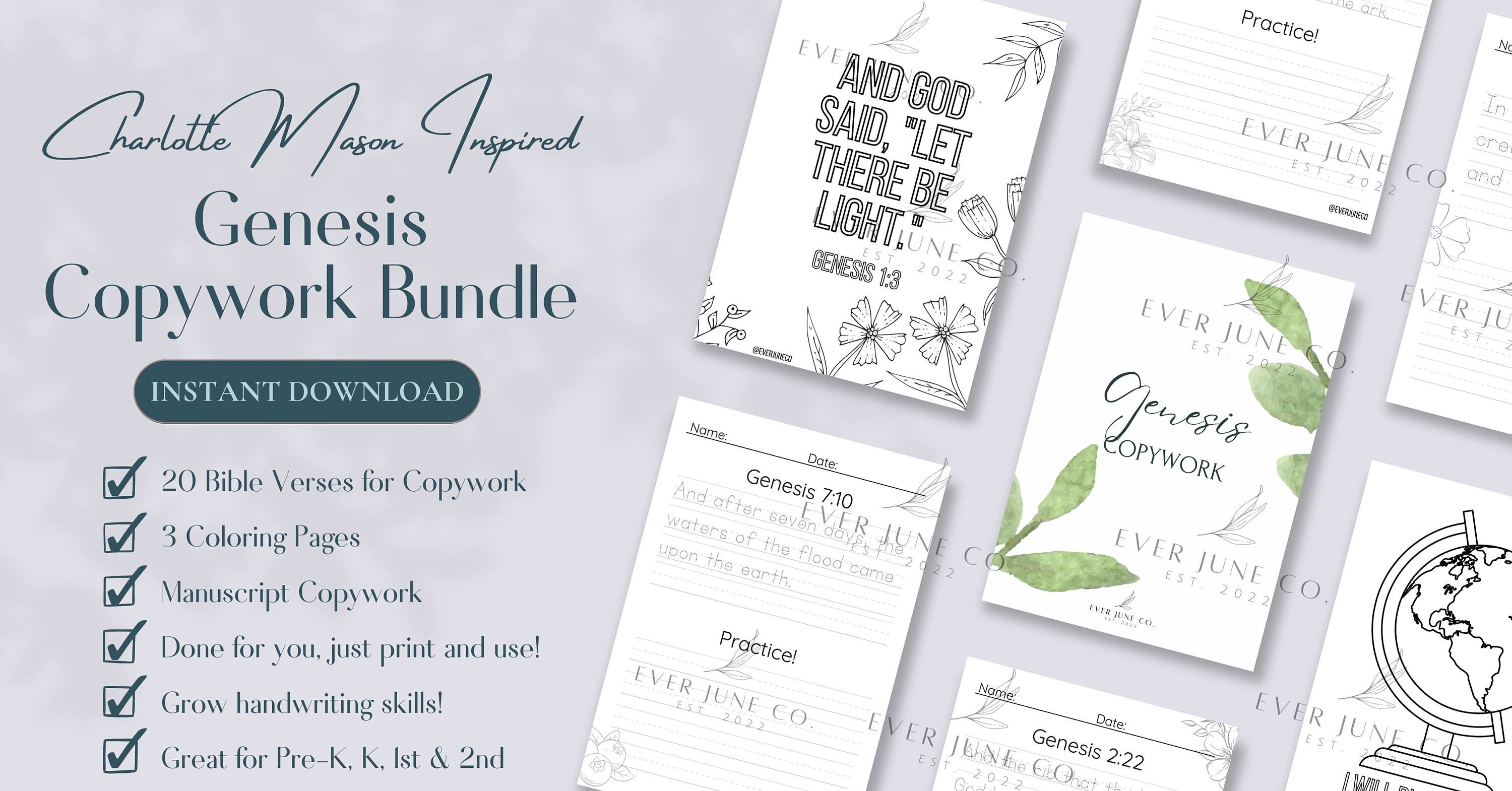 Genesis Bible Verse Copywork Bundle 1, 1st Grade, 2nd Grade, Homeschool ...