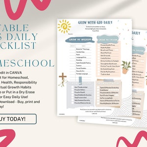 Kids Daily Homeschool Checklist Schedule Canva Template, Editable Chore ...