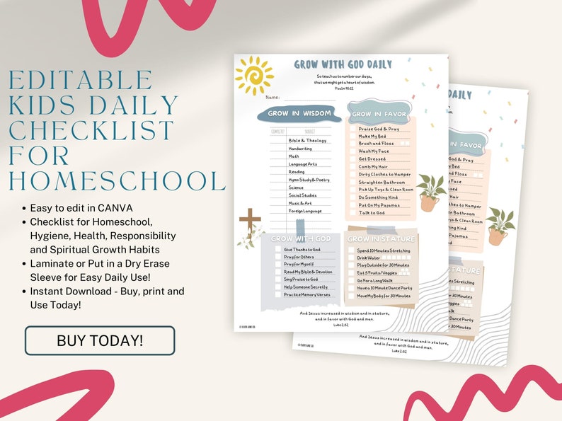 Kids Daily Homeschool Checklist Schedule Canva Template, Editable Chore ...