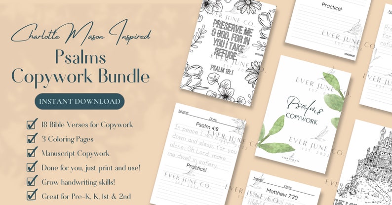 Psalms Bible Verse Copywork Bundle 1, 1st Grade, 2nd Grade, Homeschool ...