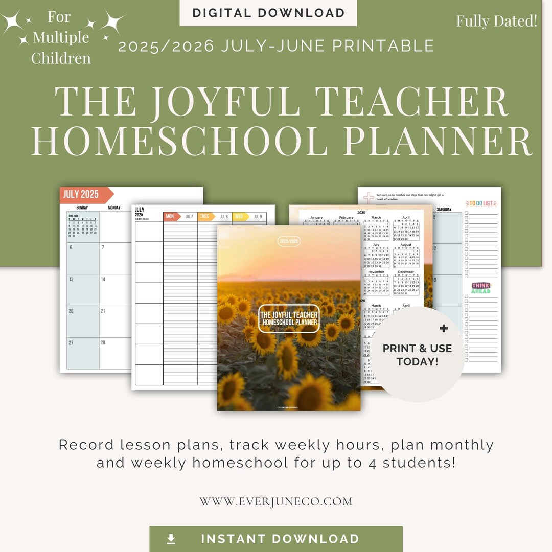 PRINTABLE Homeschool Lesson Planner 2025/2026 July - June With Weekly ...