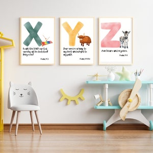 Nursery Alphabet Wall Art, Bible Watercolor Nursery Art, Bible Verse ...