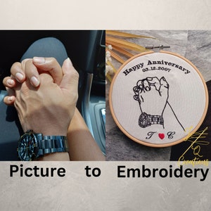 Personalized Couple Hand Picture to Embroidery / Anniversary Gift ...