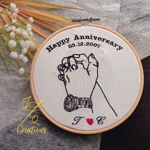 Personalized Couple Hand Picture to Embroidery / Anniversary Gift ...