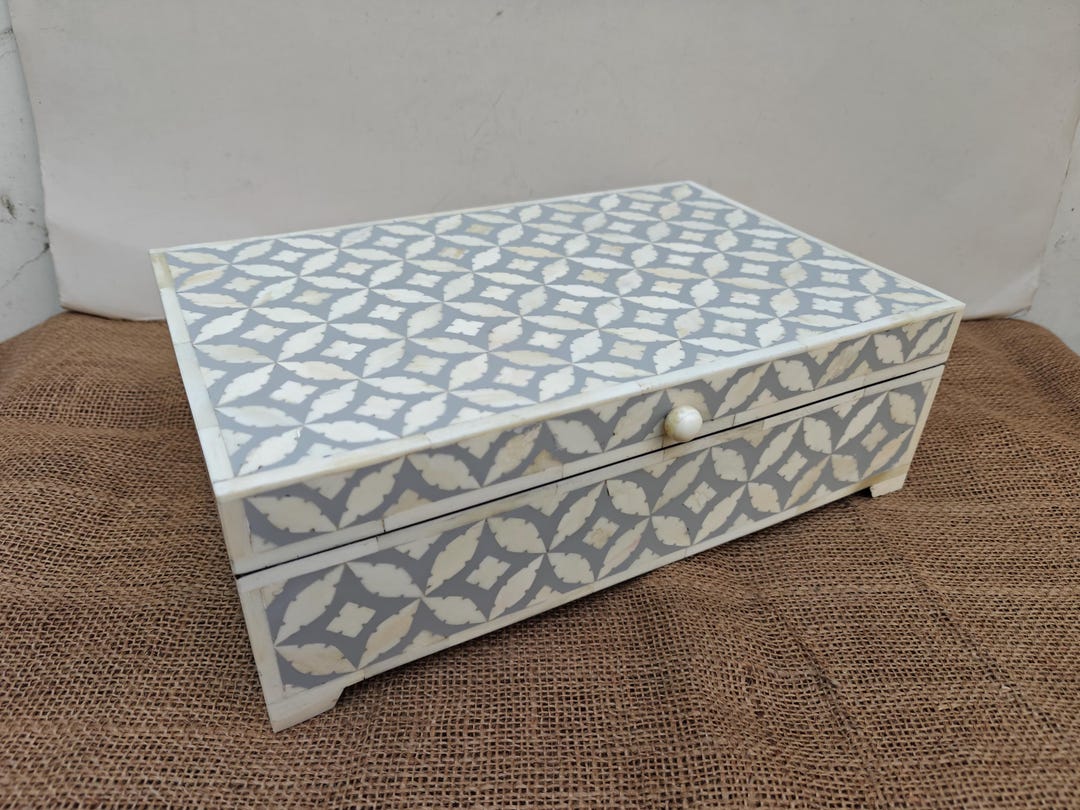Bone Inlay Box in Wood Floral Box Table Decor Grey Color Box Handmade ...