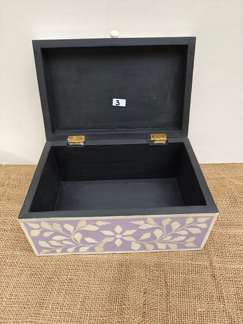 Handmade Bone Inlay Box: Floral Wood, Navy Decor - Etsy
