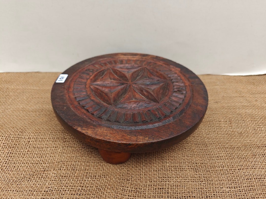 Wood Pedestal Mantle Decor Vintage Carved Chapati Base - Decorative ...