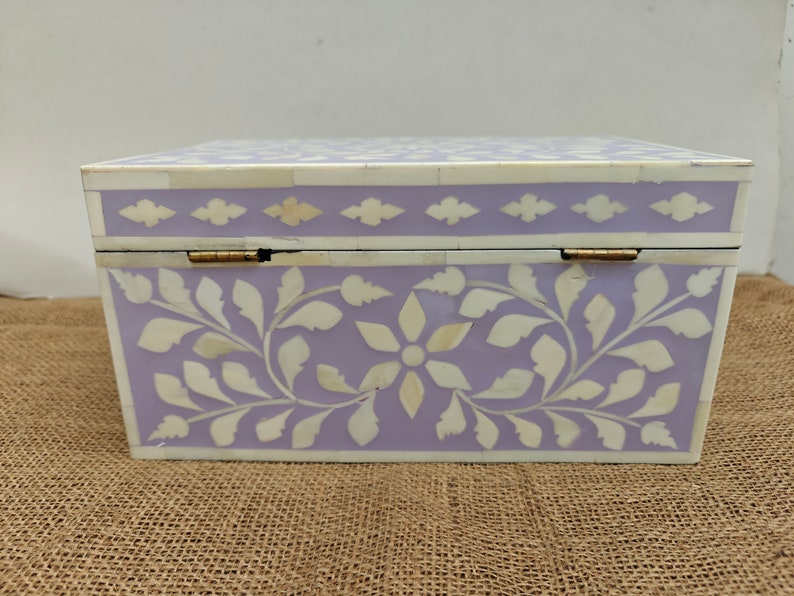 Handmade Bone Inlay Box: Floral Wood, Navy Decor - Etsy