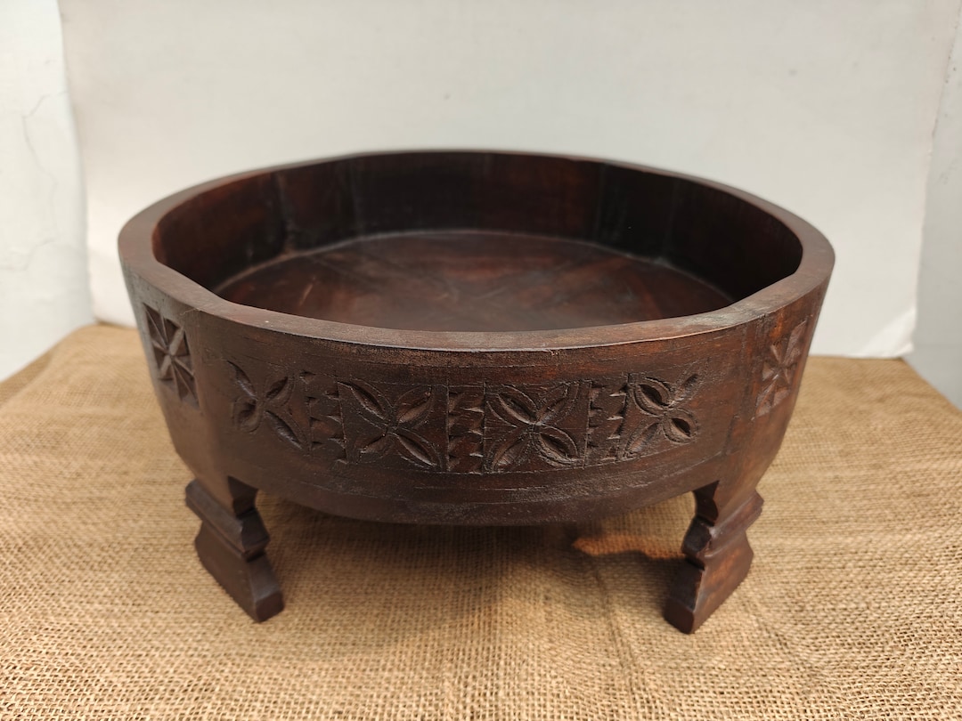 Wood Indian Handmade Chakki Table Grinder Table Round Table Indian ...