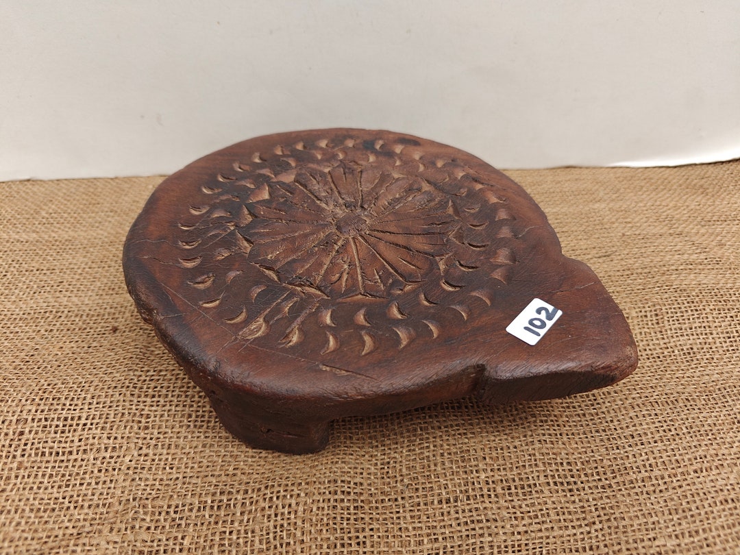 Wooden Base Heritage Piece Vintage Carved Wood Chapati Decorative ...