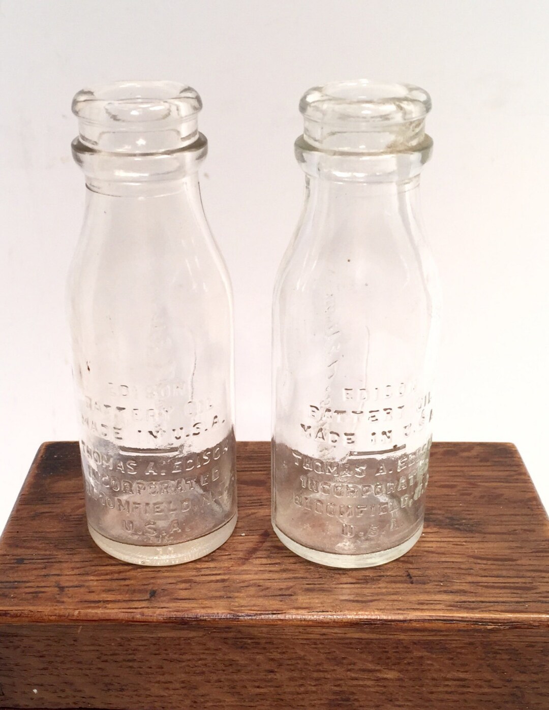 Thomas A. Edison Battery Oil Bottle Pair, Made in USA in Bloomfield NJ ...