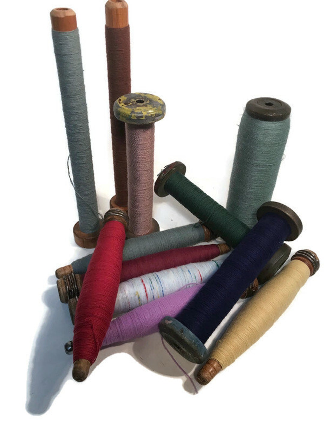 Bobbins Spools Wood Wooden Quills Vintage Primitive Wood Threaded ...