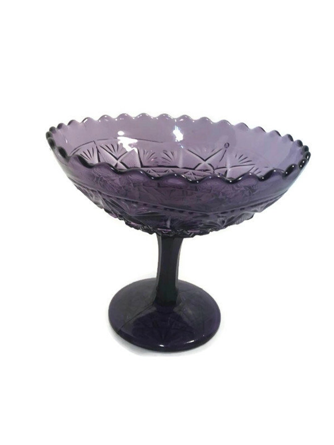 Purple Glass Compote Candy Dish Pedestal Bowl Centerpiece Purple ...