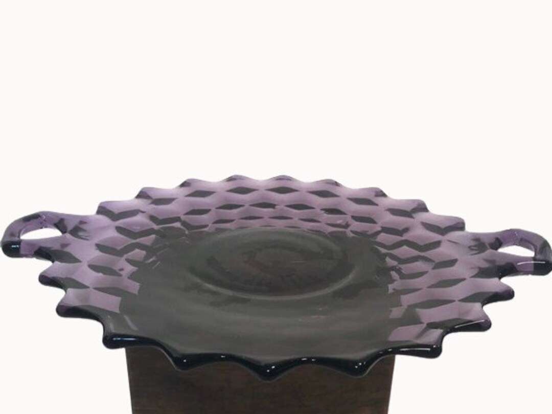 Purple Glass Fostoria American Serving Tray Or Trinket Tray With Handles Amethyst Purple Pressed