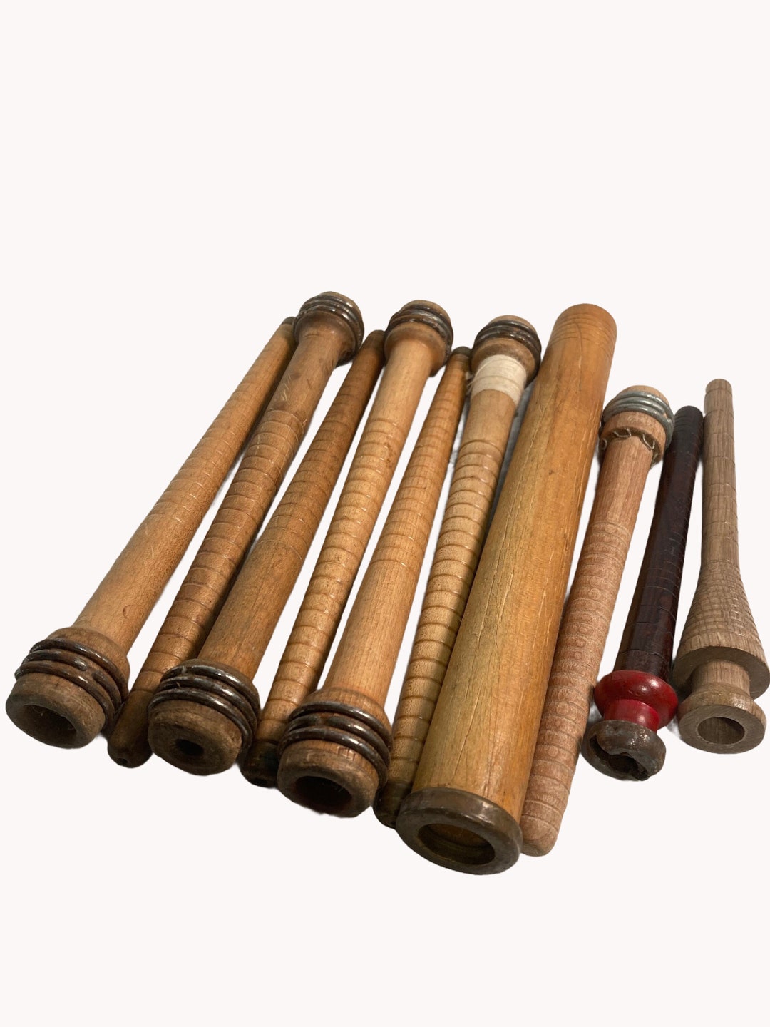 Wood Bobbins Spools Industrial Style 6.59.75 Wooden Quills Mixed Lot-10 ...