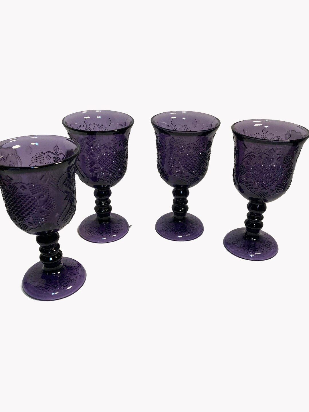 Vintage Purple Glass Stemware Wine Antique Irradiated Purple Set of 4 ...