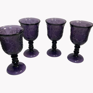 Vintage Purple Glass Stemware Wine Antique Irradiated Purple Set of 4 ...